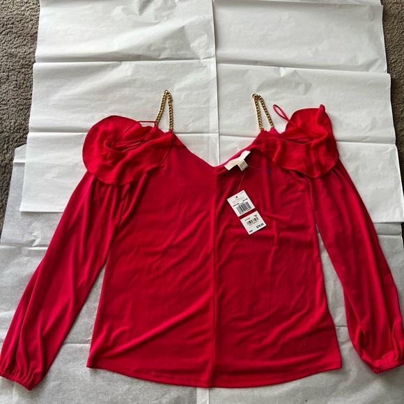 Michael Kors | Tops | Michael Kors Womens Top Xs Cold Shoulder Gold ...